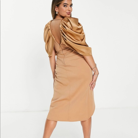 ASOS | Dresses | Gold Satin Draped Sleeve Mini Dress | Poshmark